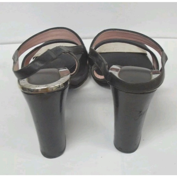 Louis Vuitton | Shoes | L Vuitton Black Chrome Silver Open Toe Logo ...